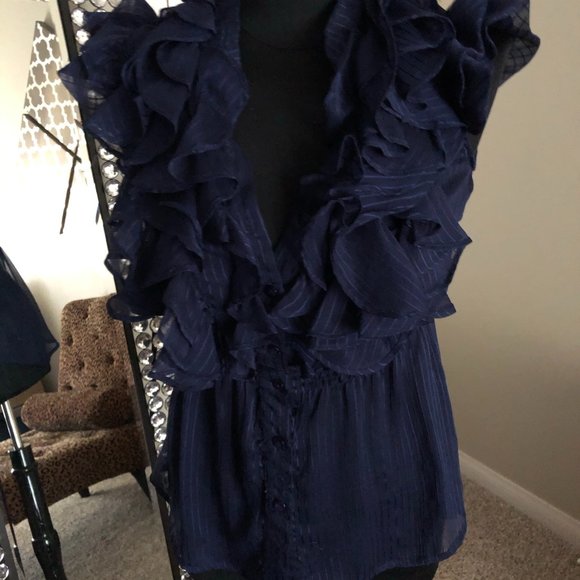 Hot and Delicious | Tops | Navy Blue Ruffle Blouse | Poshmark